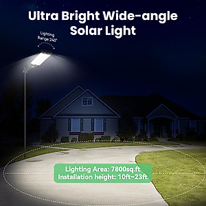 8000W Solar Street Lights Outdoor, Wide Angle Solar Powered LED Light Outside, 50000 mAh Hi-capacity Battery Flood Lamp Dusk to Dawn, Remote Control, Motion Sensor, IP67 Waterproof, Pole or Wall Mount
