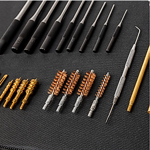 NEIKO 02641A Pistol Cleaning Kit, 9mm, 22, 357, 38, 45, Hand Gun Cleaning Kit with Pistol Brushes, Roll Pin Punches, Jags, Gun Mat, for Smith and Wesson, Glock, etc.