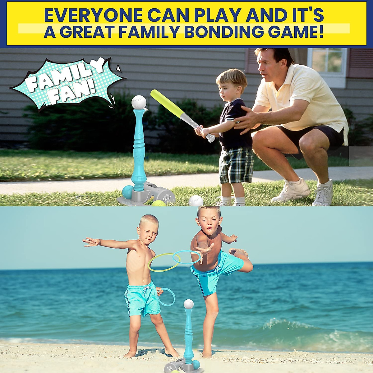 EagleStone Tee Ball Set for Toddlers, T Ball Sets for Kids 3-5, W/ 6 Large Balls, Adjustable TeeBall Batting Tee, 4 Toss Rings, Baseball & Toss Game, Outdoor Sports Toy Games for Boys & Girls 3-12