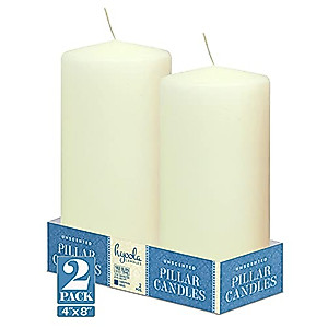 HYOOLA Ivory Pillar Candles 4x8 Inch - Unscented Pillar Candles - 2-Pack - European Made