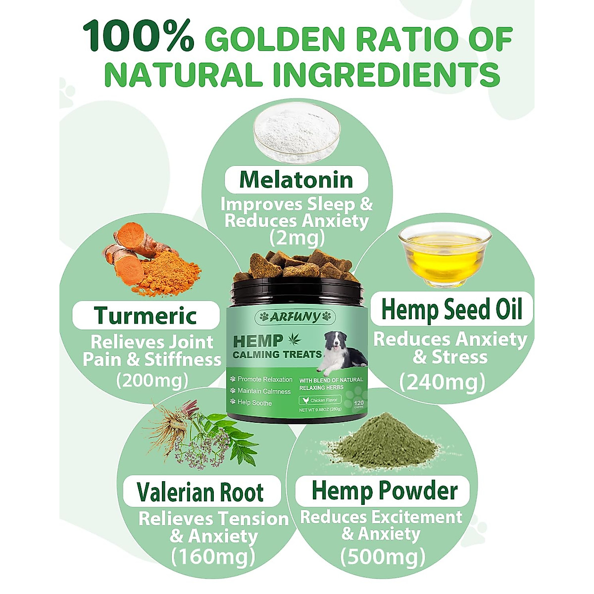 Hemp Calming Chews for Dogs - Dog Calming Treats - Dog Calming Chews - with Valerian Root, Melatonin - Calming Treats for Dogs - Helps with Thunder, Fireworks, Travelling - 120 Chews, Chicken Flavor