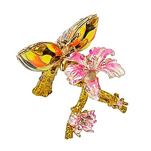 QIFU Decorative Hand Painted Butterfly Hinged Jewelry Trinket Box Unique Gift Home Decor
