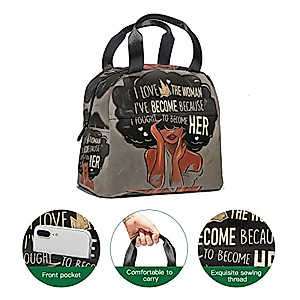 Racigomr African American Girl Lunch Bag Reusable Black Girl Magic Lunch Box Portable Tote Bag for Women Travel Hiking Work Gifts