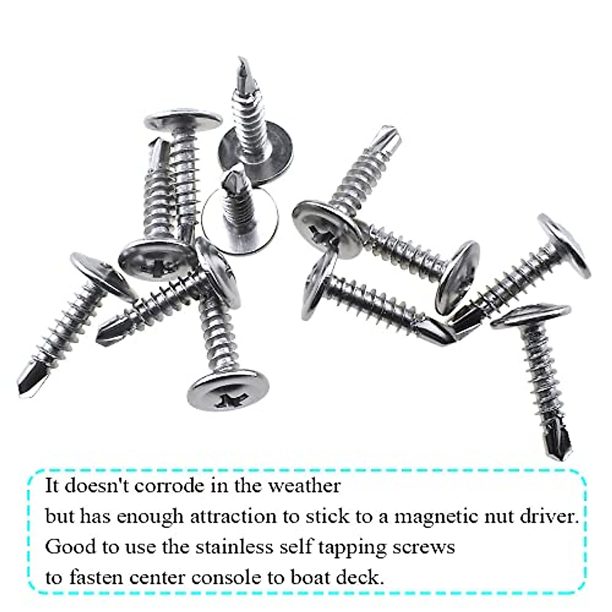 Hao Pro #8 x 3/4" Flat Head Phillips Self Tapping Drilling Bolts Screws with Drill Point Keep Flush Go in Cut Thread Clean Secure Well Sturdy Easy Drive Not Rust Dull 410 Stainless Steel 60PCS