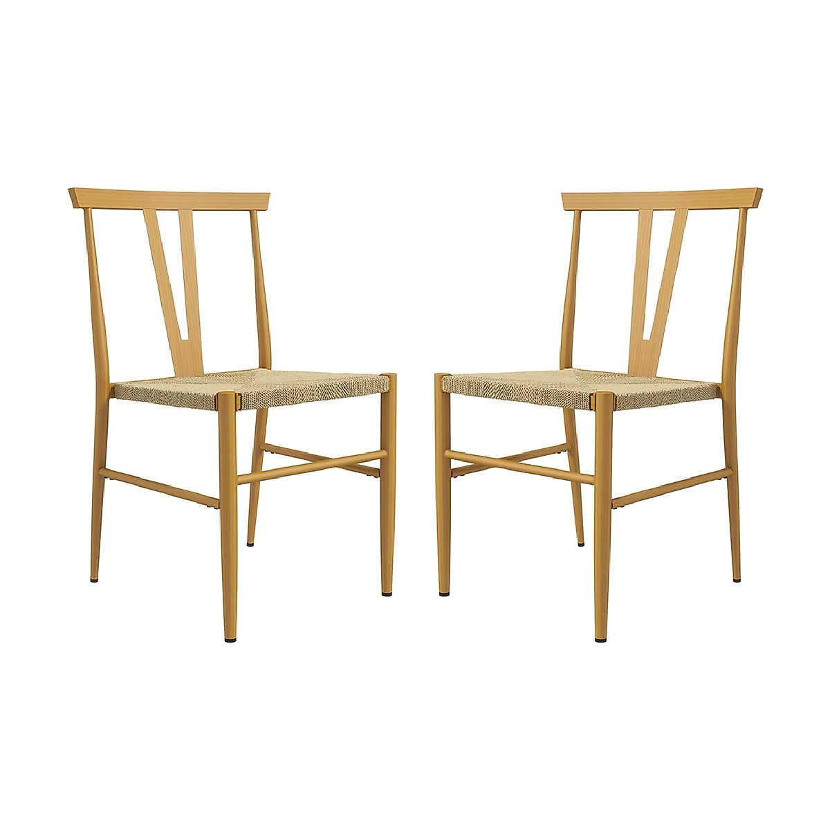 Wycian Patio Dining Chairs, Dining Set Boho 2PCS Solid Wood MDF Rattan Natural Seat Height 17.5" Living Room Bedroom Dining Rooms Garden