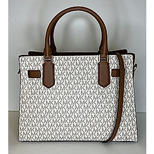 MICHAEL Michael Kors Hamilton MD Satchel bundled with Trifold Wallet and Purse Hook (Signature MK Vanilla/MK Vanilla)