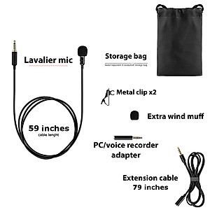 Lavalier Microphone - Professional Lapel Mic For Recording Interview, Podcast, Speech, Vlog, Video, Youtube - External Mic For IPhone, Android, Laptop - Pro Grade Lapel Microphone - Clip On Microphone