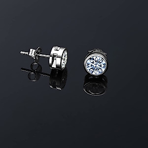 CivetCat Moissanite Bezel Setting Earrings Stud Set for Men Women Rhodium Plated 925 Sterling Silver Friction Back 6.5mm 1 carat D color VVS Brilliant Colorless
