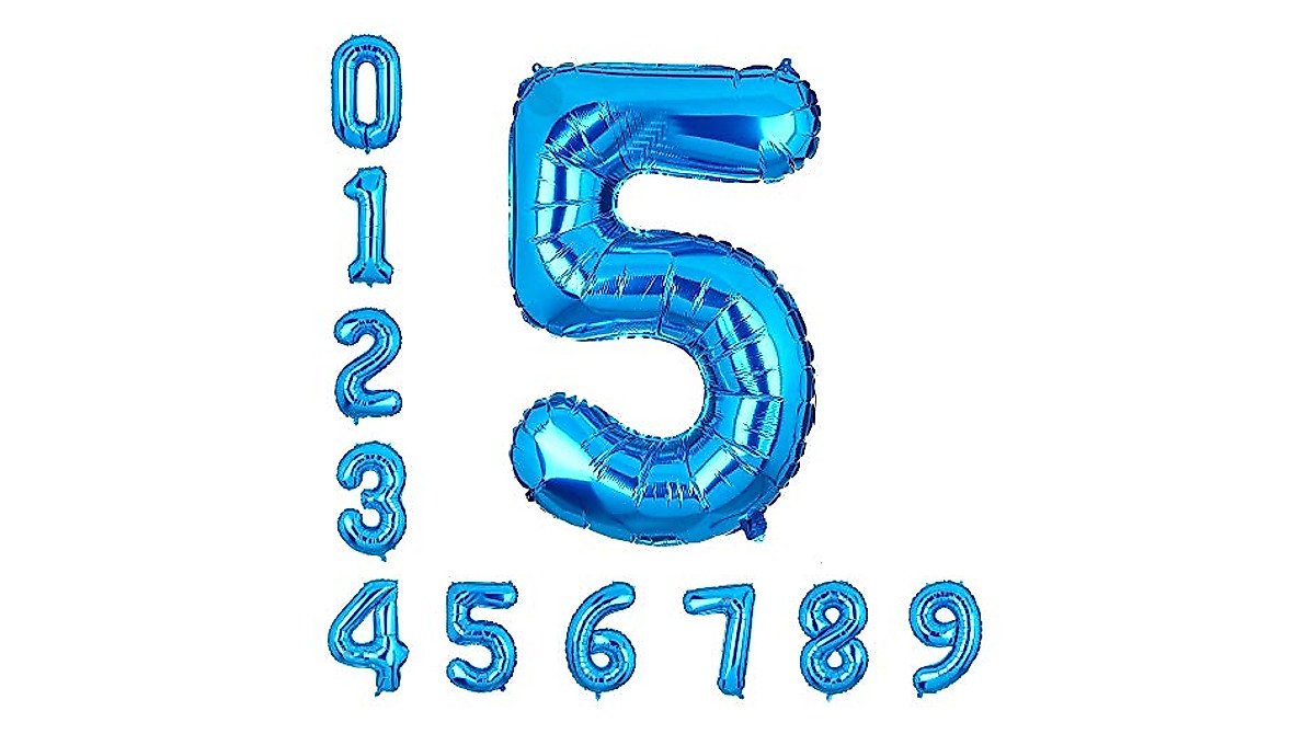 40 Inch Blue Number 5 Balloon for Birthday Parties