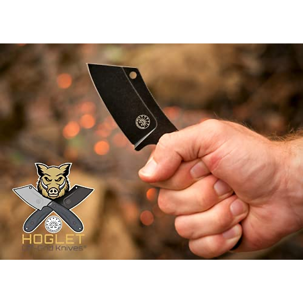 Off-Grid Knives - HOGLET EDC Fixed Blade Knife, Blackwash Blade, G10 Scales & Kydex Sheath with Scout Carry and Vertical Carry Belt Clip, Camping, Hunting, Hiking, Camp Kitchen (Blackout)