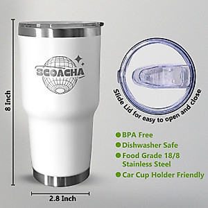 SCOACHA 30 oz Stainless Steel Double Wall Vacuum Insulated Travel Tumbler – Durable and Spill-Proof Lid – Perfect for On-the-Go, Work, and Outdoors. (White)