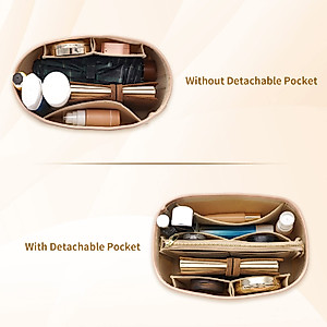 LOUKAYCCI Purse Organizer & Base Shaper Fit Speedy 25 & Neverfull PM, Goyards, MK,Longchamps More,Felt Bag Organizer Insert for Handbags with Metal Zipper [Bag in Bag] (Medium, Beige)