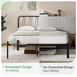 Novilla Queen Bed Frame, 14 Inch Metal Platform Bed Frame with Headboard, Heavy Duty Metal Slats Support, Easy Assembly, No Box Spring Needed