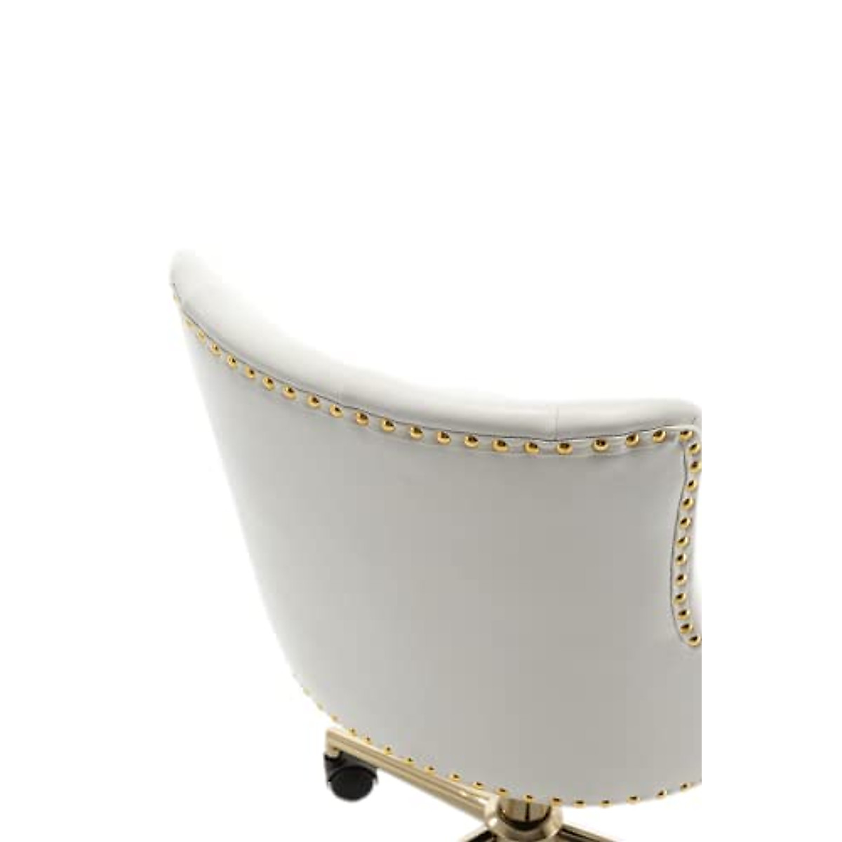 BTEXPERT White PU Leather Golden Base Home Adjustable Tufted Leisure Gold Nail Head Trim Upholstery Bedroom Study Desk Task Accent Arm Tilt Office Chair