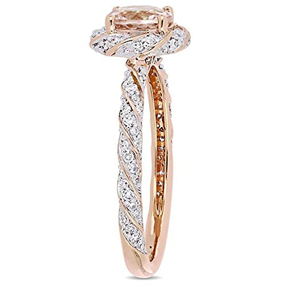 2 1/2 Ct Round Shape Simulated Pink Morganite & White Cubic Zirconia Twisted Wedding Engagement Ring In 14K Rose Gold Plated 925 Sterling Silver (2.50 Cttw) Ring Size - 4.5