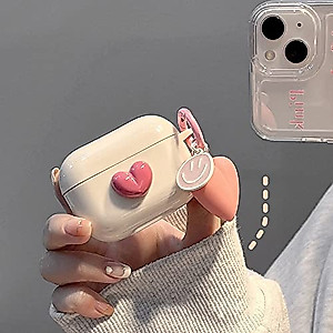 Compatible with AirPods Pro Case Cute Airpod Pro Case Cover Kawaii Cases Pink Heart Design Soft Silicone Case with Cute Keychain for Girls Women