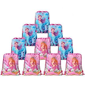 Konsait Mermaid Party Bags Kids Mermaid Birthday Party Supplies Favors Gift Bags 10 Pack, Kids Party Candy Drawstring Bags Pouch, Goodie Bags for Children Girls Toddlers