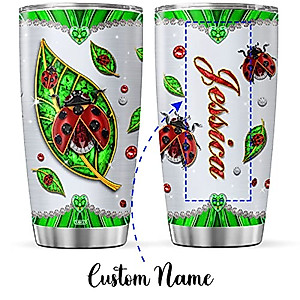 CUBICER Personalized Coffee Tumbler Bug Jewelry Style Custom Name Cute Birthday Gifts For Women Teens Girls Kids Grandma Mom Insulated Cup Travel Mug With Lid Oz Cold Steel Cups