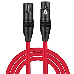 DREMAKE XLR Instrument Microphone Audio Extension Cord 25FT Balanced 3 Pin XLR Male to XLR Female Mic Cable - Red