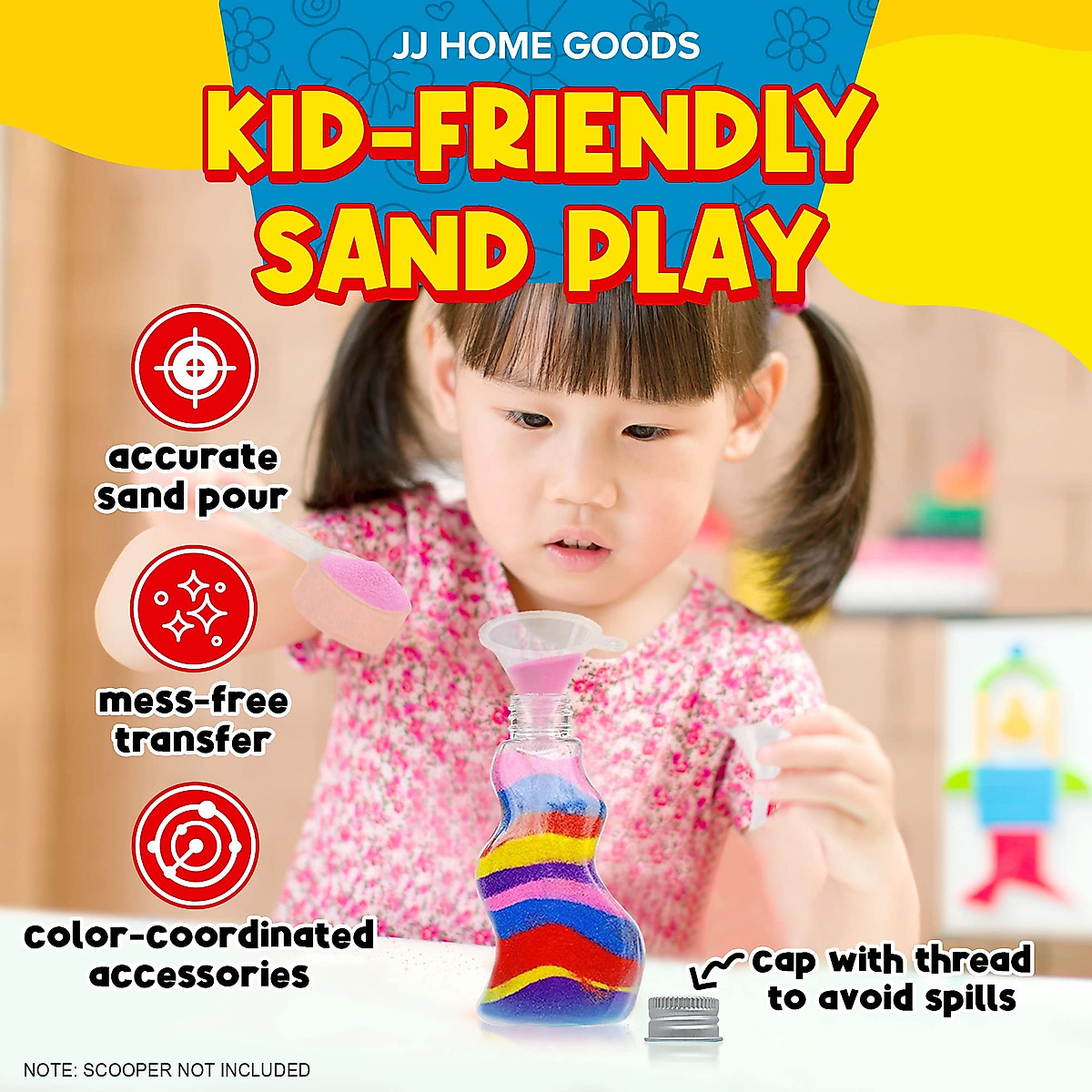 JJ CARE Sand Art Bottles [12 Wave-Shaped Sand Bottles + 6 Small & 6 Large Funnels] Plastic Sand Art Containers for Kids, Sand Art Bottles Bulk for Arts & Crafts, Sand Bottles for Sand Art Supplies