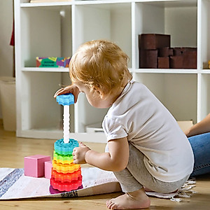 NiToy Spinning Stacking Toy for Kids, Rainbow Tower Dual-Color Spinning Wheels Premium Strong BPA-Free ABS Plastic Early Education Fun Learning and Engaging Brain Development Toys (Large 6th Floor)