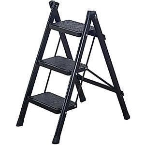 LUCEAE Step Stool,3Step Steel Ladder Folding Step Stool,Sturdy and Durable Extra Wide Treads with Non-Slip Rubber Covers,Portable and Lightweight, Home/Kitchen/Closet/Bedroom/Office Wide Platform Step