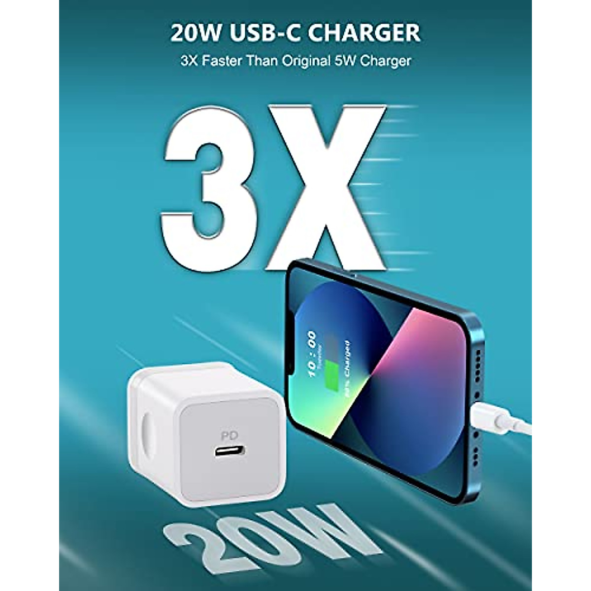 USB C Wall Charger Block 20W, ARCCRA 3-Pack USB-C PD Power Delivery Fast Type C Charging Block Brick Box Plug Adapter for iPhone 14 Pro Max 14 Plus 14 13 12 Pro Max Mini 11 XS XR X 8, iPad, AirPods