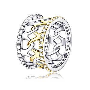 MUSECLOUD Two-color Celtic Rings 925 Sterling Silver 13MM Band Ring Celtic Love Knot Rings White Gold and 14K Gold Plated Eternity Rings Simple Wedding Band For Women Ring Size (7)