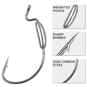 Weighted Worm Fishing Hooks,20pcs Offset Wide Gap Worm Hooks Weighted Bass Swimbait Hooks for Soft Plastics Weedless Jig Head Hooks Freshwater Saltwater