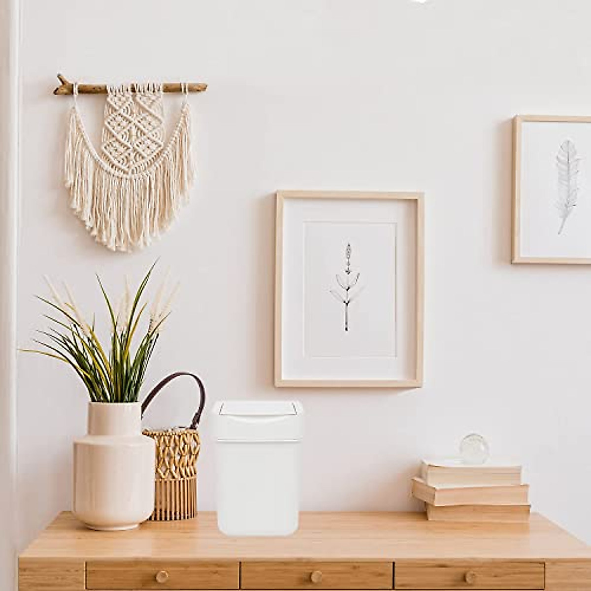 carrotez Small Trash Can with Lid, 2 Liter/ 0.5 Gallon, Mini Trash Can, Waste Basket, Garbage Container for Coffee Bar, Bathroom, Kitchen, Office, Desk, Bedroom, Tabletop - White