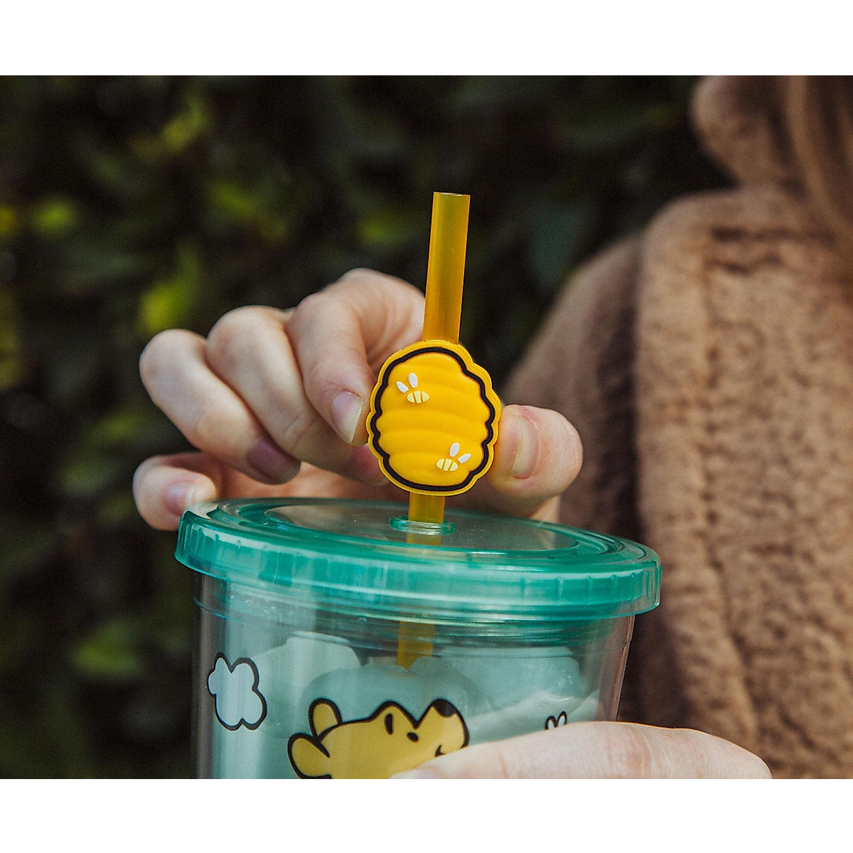 Silver Buffalo Winnie the Pooh Hunny Pot Carnival Cold Cup With Reusable Straw and Leak-Resistant Lid | Holds 24 Ounces