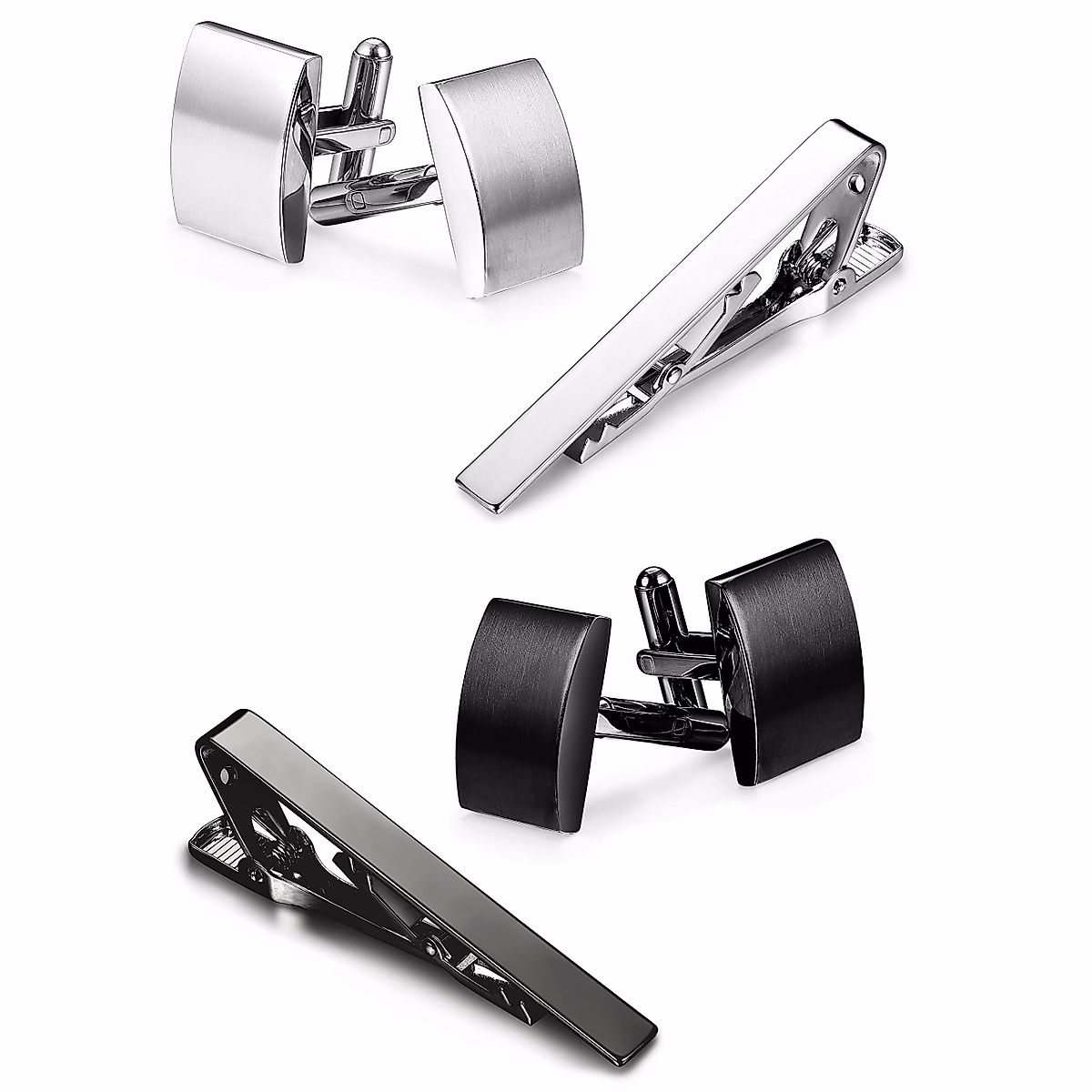 FIBO STEEL Tie Clips Cufflink Set for Men Classic Wedding Cufflinks Mens Dad Birthday Gifts