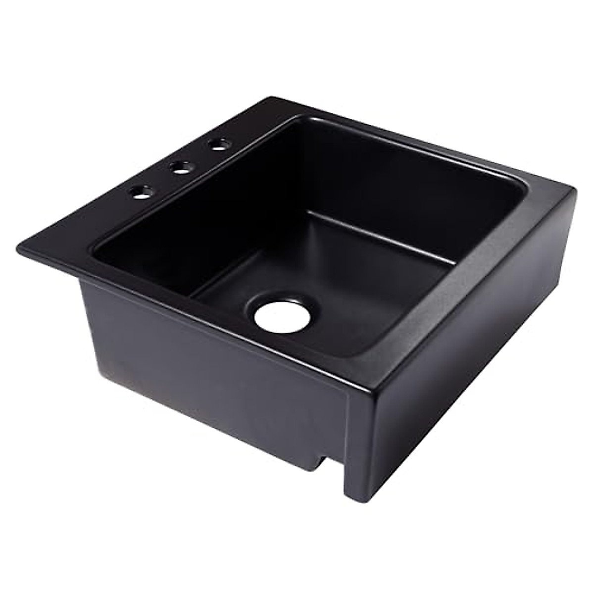 Parker Fireclay Quick-Fit Drop-In Farmhouse Kitchen Sink and Care Kit, 26" Matte Black Single Bowl with 3 Holes