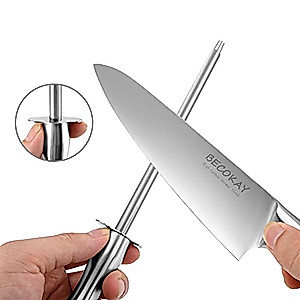 Premium Chef Knife Sets,14-Piece Kitchen Knives with Acrylic Stand, Full Tang Designed, High Carbon Stainless Steel Cutlery With Knife Sharpener & 6 Steak Knives, Ergonomic Handle & Gifted Box(Silver)