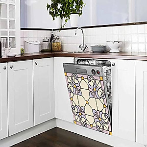 Dishwasher Magnet Cover French Lilies Symmetric Composition Modern Illustrations in Stained Magnetic Refrigerator Stickers Decorative Appliance Cover Fridge Panels Metal Door Garage 23x26in