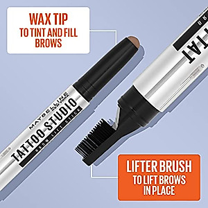 Maybelline TattooStudio Brow Lift Stick Makeup with Tinted Wax Conditioning Complex, Deep Brown, 1 Count