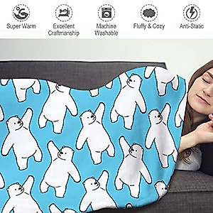 Polar Bear Pattern Flannel Fleece Blankets Thermal Soft Warm Throw Blanket Wrap for Bed Couch Sofa One Size