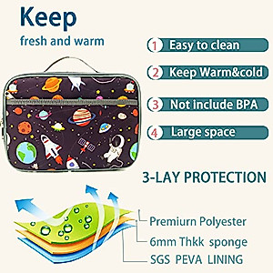 Kulle Lunch Box Kids,Insulated Lunch Box for Boys and Girls,Washable Lunch Bag and Reusable Toddler Lunch Boxes for Daycare and School Dinosaur Shark Camo Space(Astronaut)