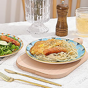 AHX Plate Set 8 Inch - Salad Plates | Dessert Appetizer Plates Colorful - Porcelain Lunch Plates - Set of 6 - Dishwasher and Microwave Safe