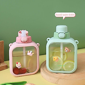 MLAFE Kawaii Square Mug Lovely Large Capacity Outdoor Water Bottle 700ML Portable Drinking Cup With Straw Water Bottle (green)