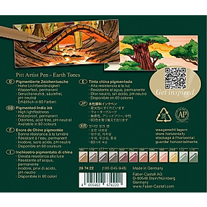 Faber-Castell Art & Graphic Pitt Artist Pen Brush India Ink Pen, Earth Tones, Set Of 12, For Art, Craft, Drawing, Sketching, Home, School, University, Colouring