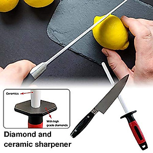 Abuycs 10 Inch Ceramic Rod Knife Honing, Ceramic Diamond Sharpening Rod for Stainless Steel Knives, Professional Knife Sharpener Rod for Home Kitchen