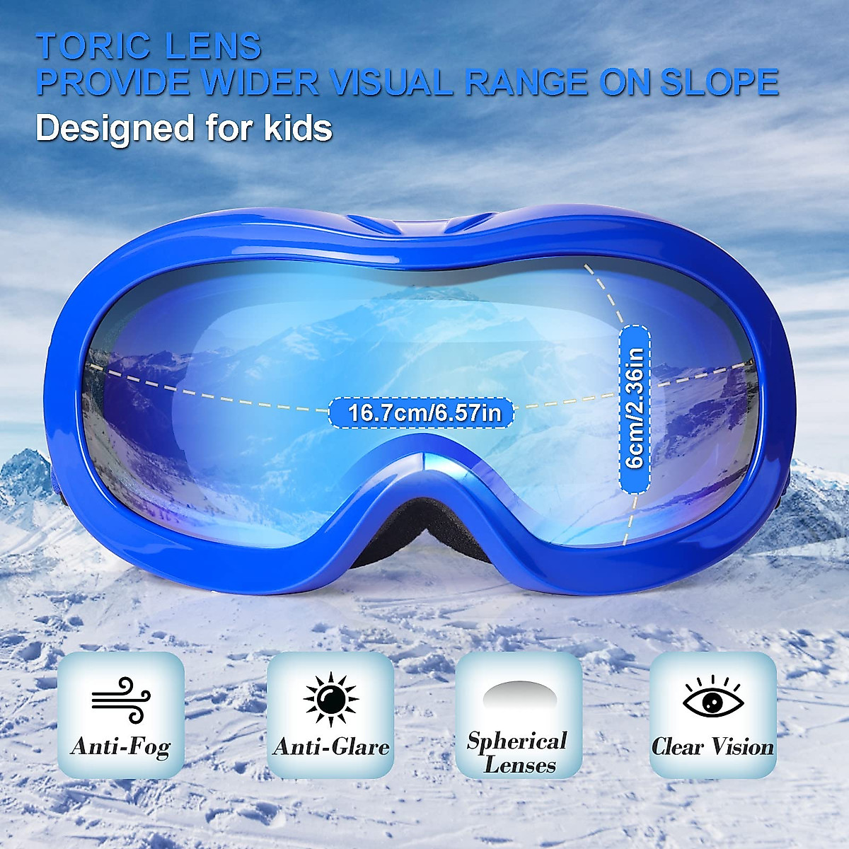 EXP VISION Ski Goggles Anti-Fog Child Snowboard Goggles with UV Protection, Over The Glasses Snow Goggles for Adult Kids (Red Adult ski goggles & Blue Kids Ski Goggles)
