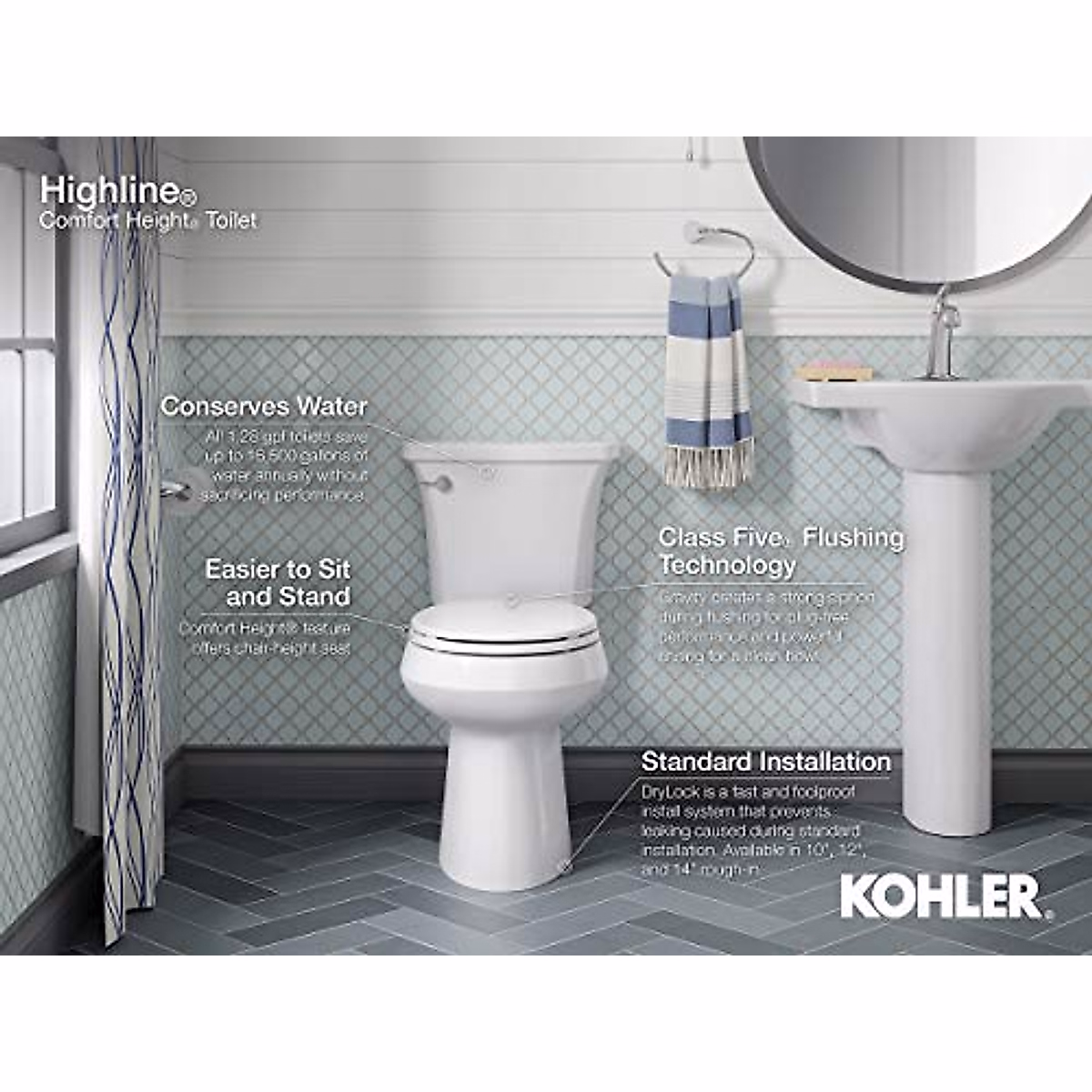 KOHLER 22661-0 Highline Tall Elongated Toilet Bowl, 1-1/2" Taller Seat, Standard 12" Rough-In, Toilet Bowl Only, White