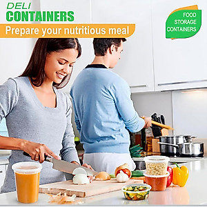 [65 Sets, 3 Sizes] Food Storage Containers with Lids, 8oz, 16oz, 32oz Plastic Deli Containers with Airtight Lids and Spoons, BPA Free, Stackable, Leakproof, Microwave | Dishwasher | Freezer Safe