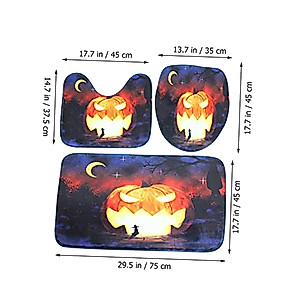 Homoyoyo 1 Set Toilet Seat Three Piece Set Toilet Cover Pad Pumpkin Shower Cushion Bathroom Mat Dropshipping Shower Curtain Polyester Bathroom Mat Kit Pumpkin Bathroom Mat