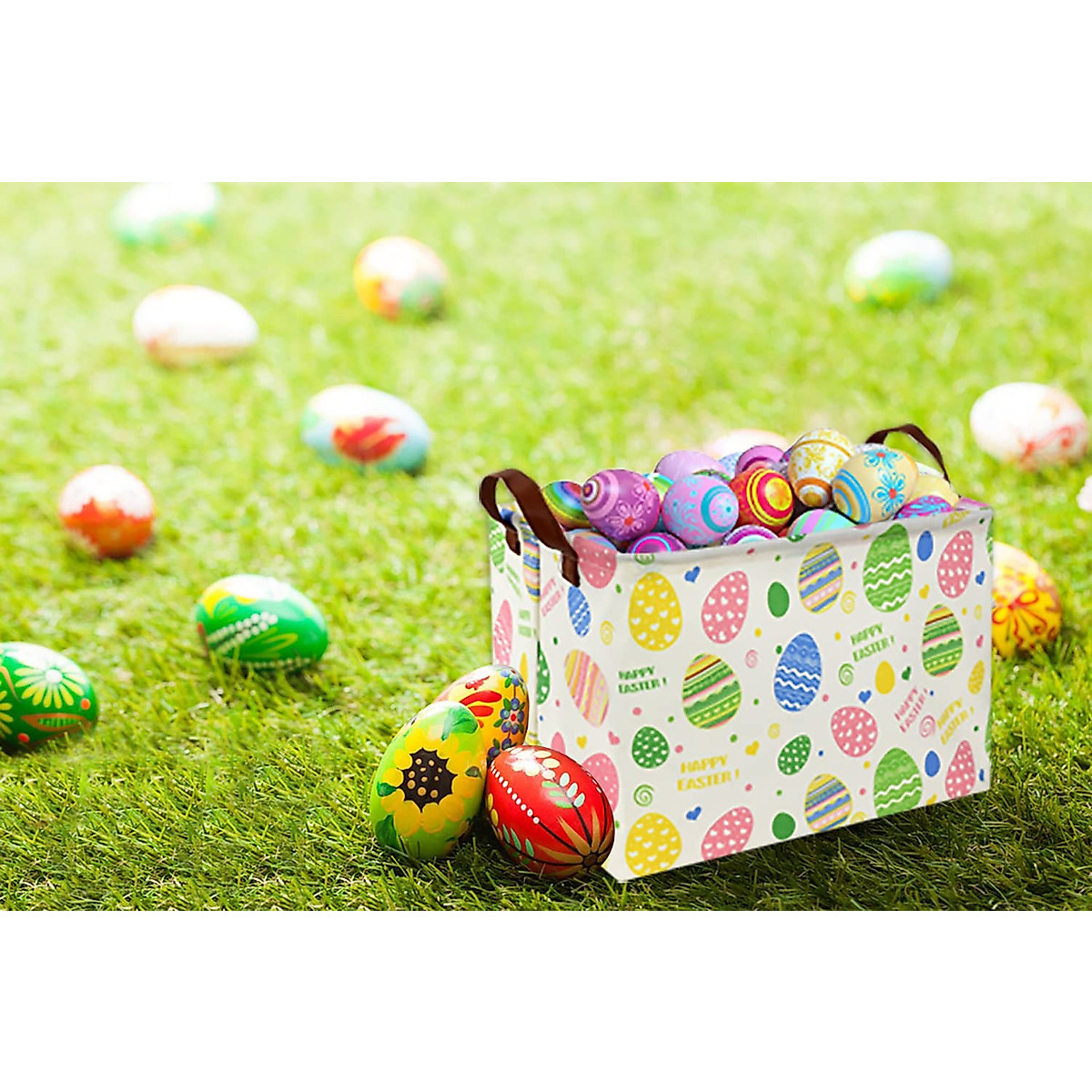 DDBASKET Easter Basket for Kids Gift Easter Basket Empty Baby Easter Basket for Boys and Girls Rectangular Toy Storage Basket Organizer Bin Box Cute Easter Egg room Decor for Home(Easter Basket)