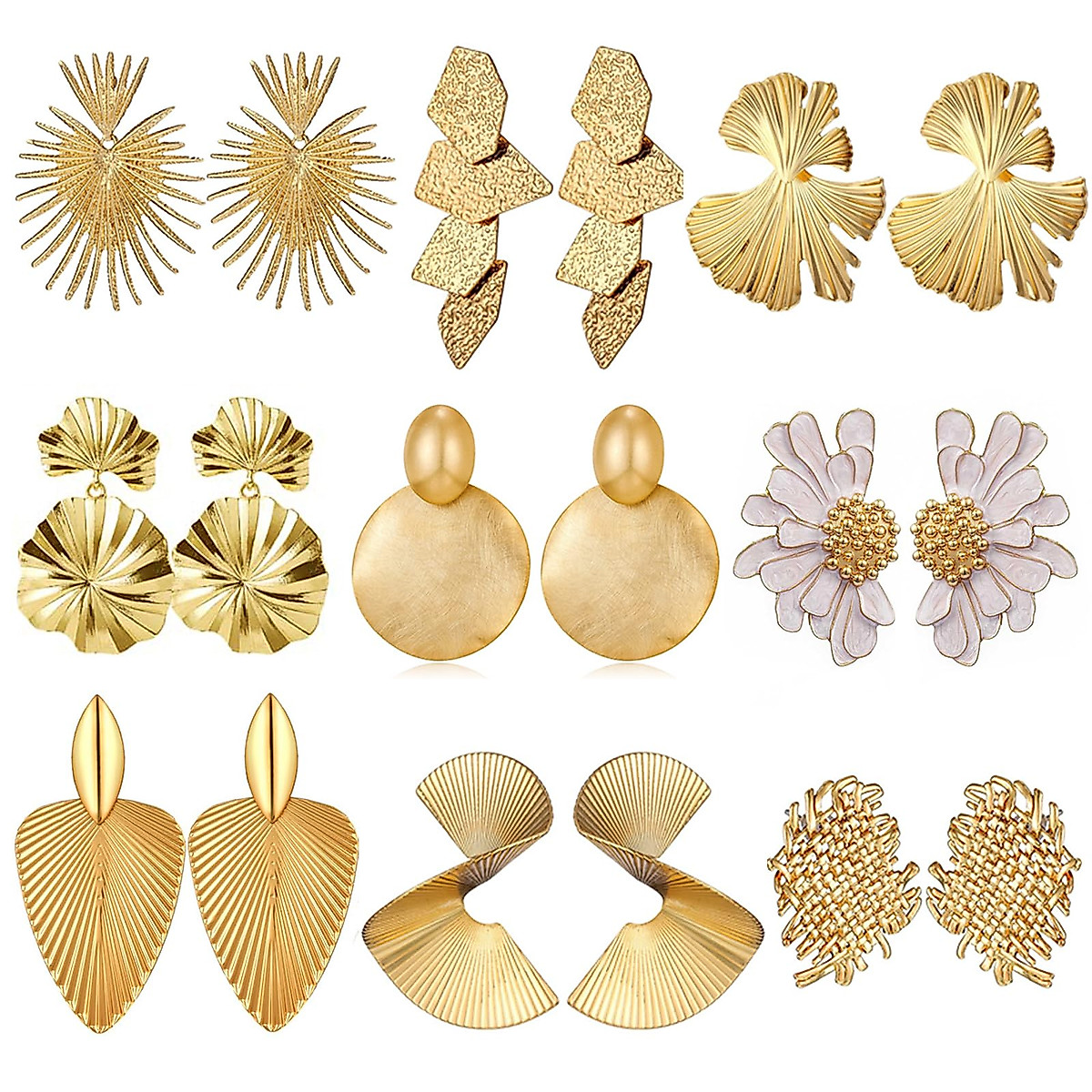 9 Pair Big Gold Earrings Large Gold Disc Flower Bold Earrings for Women Summer Beach Statement Geometric Earrings Jewelry Gifts
