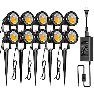 ZUCKEO Low Voltage Landscape Lights LED Outdoor Landscape Lighting Kit with Transformer 5W 12V Waterproof Electric Garden Lights Pathway Walls Trees Flags Warm White Portforlio Spotlights(10 Pack)