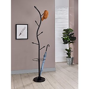 KB Designs - Entryway Hall Tree Coat Hat Rack and Umbrella Stand, Black